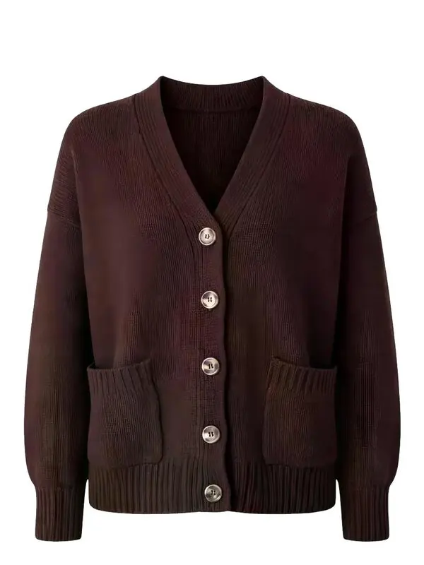 BEYOU Button Patch Pocket Cardigan - Brown