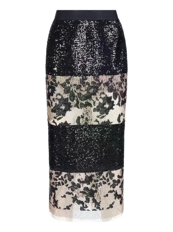 IMROSKA Sequin-embellished Floral Midi Skirt - Black