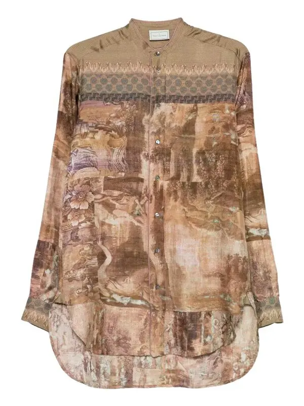 PIERRE-LOUIS MASCIA Printed Silk Shirt - Brown