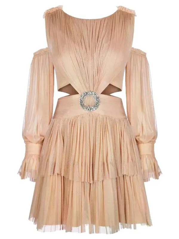 IMROSKA Daisy Cut-out Embellished Mini Dress - Neutrals
