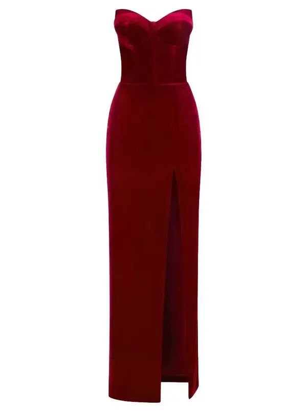 IMROSKA Strapless Slit Maxi Dress - Red