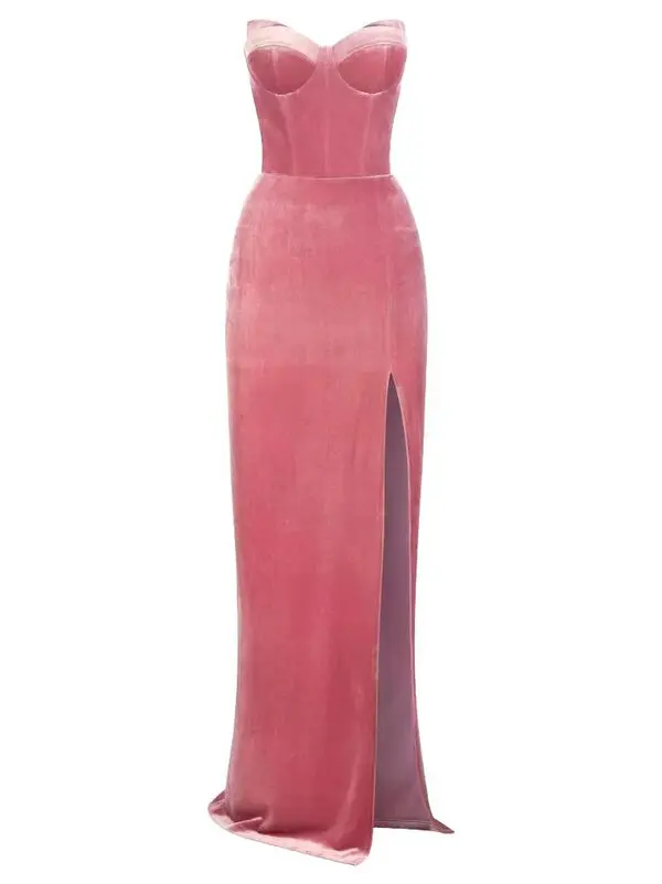 IMROSKA 24 Side-slit Strapless Maxi Dress - Pink