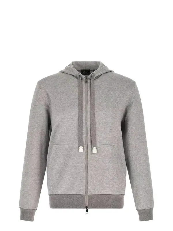 Brioni Piquet Logo Embroidery Hoodie - Grey