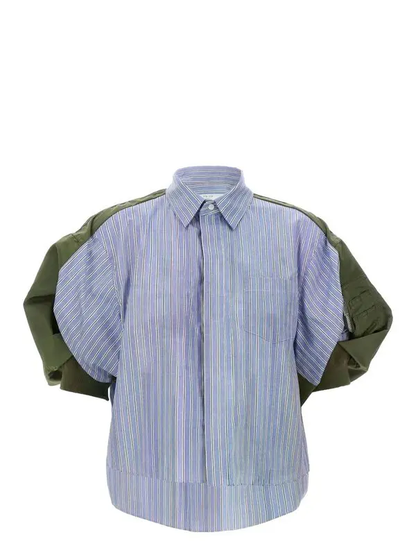 Sacai Striped Bomber Short-sleeve Shirt - Blue
