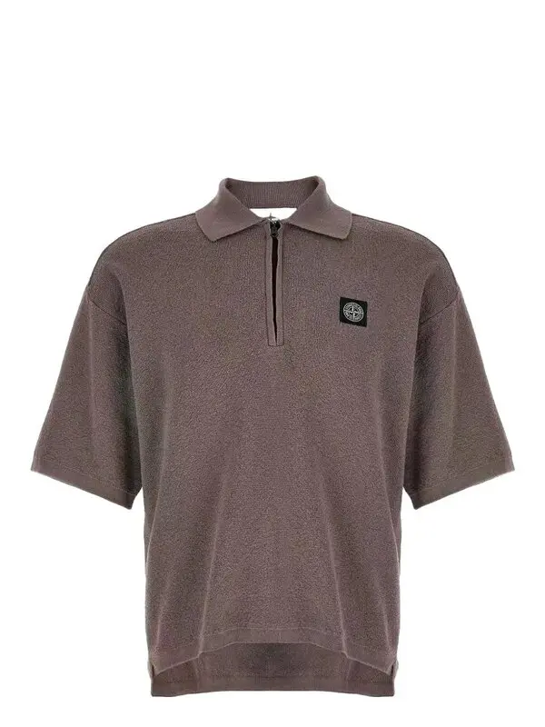 Stone Island Half Zip Logo Patch Polo Shirt - Brown