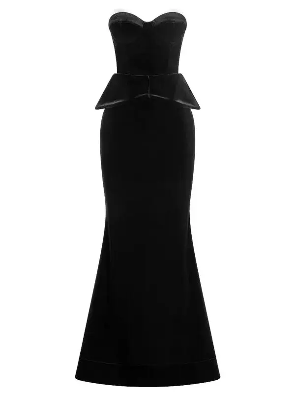 IMROSKA Strapless Peplum Maxi Dress - Black