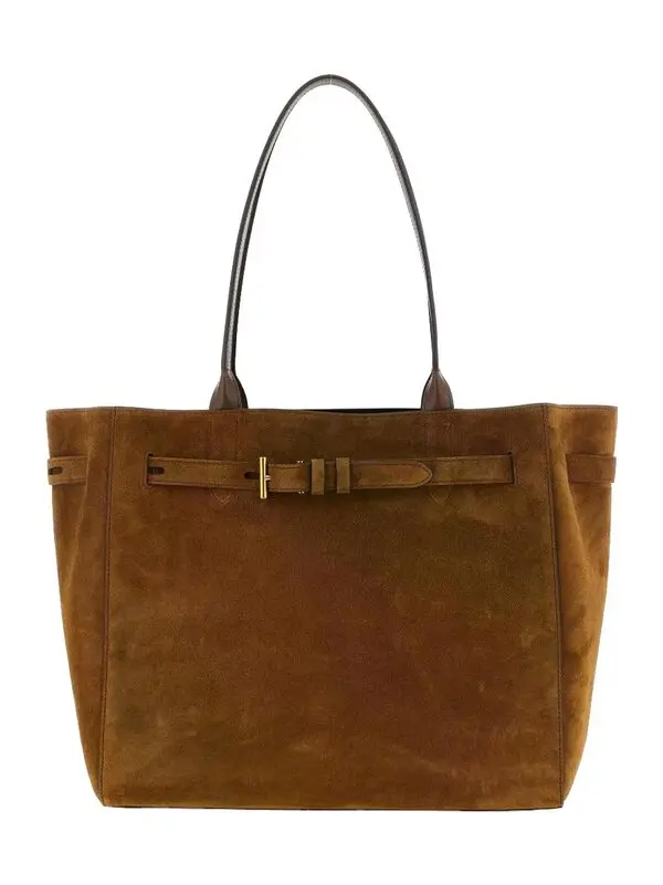 TOM FORD Metal Buckle Calfskin Tote Bag - Brown