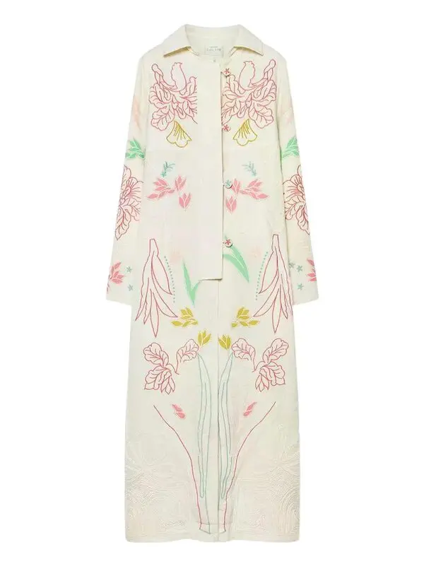 FORTE_FORTE Floral Embroidered Coat - Neutrals