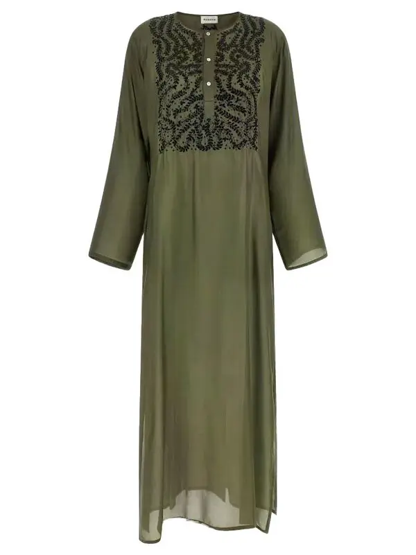 P.a.r.o.s.h Floral-embroidered Maxi Dress - Green