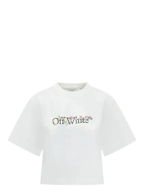 Off-White Floral Print Crop T-shirt - White