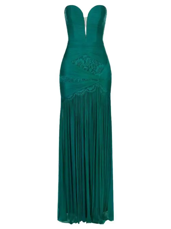 IMROSKA Lace-detail Strapless Maxi Dress - Green