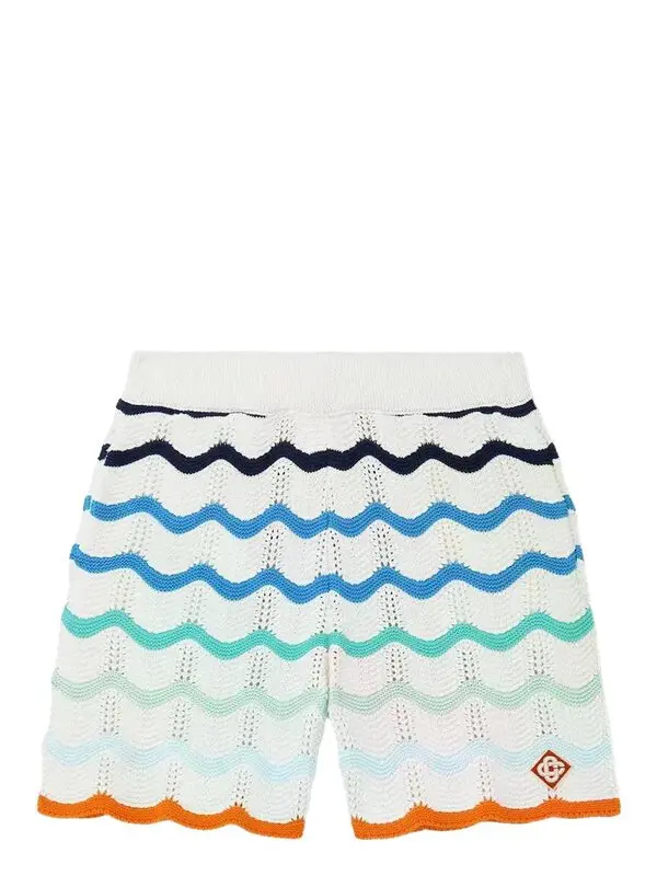 Casablanca Gradient Wave Crochet Knit Shorts - White