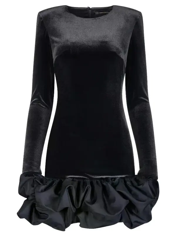 IMROSKA Velvet Ruffled Mini Dress - Black