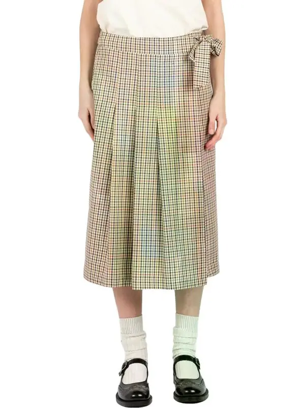SOCIETE ANONYME Plaid Pleated Kilt Midi Skirt - Neutrals