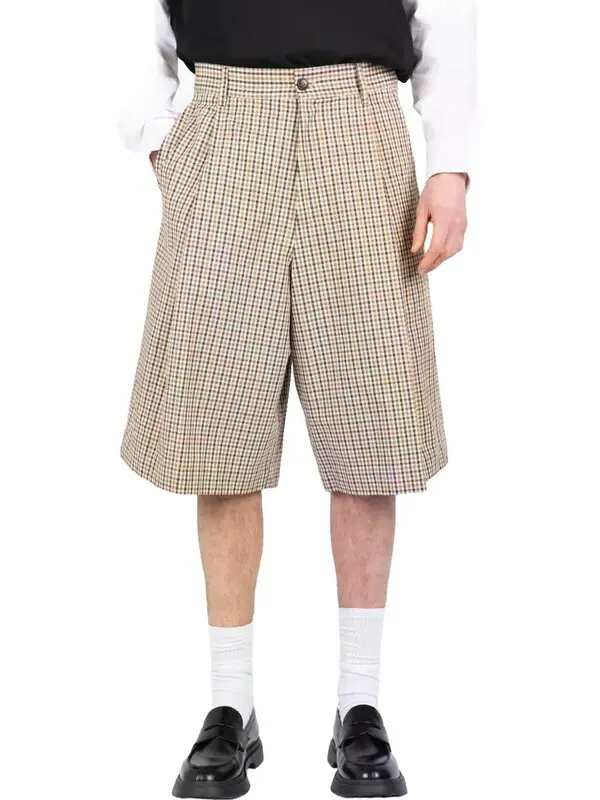 SOCIETE ANONYME Checked Pleated Shorts - Neutrals