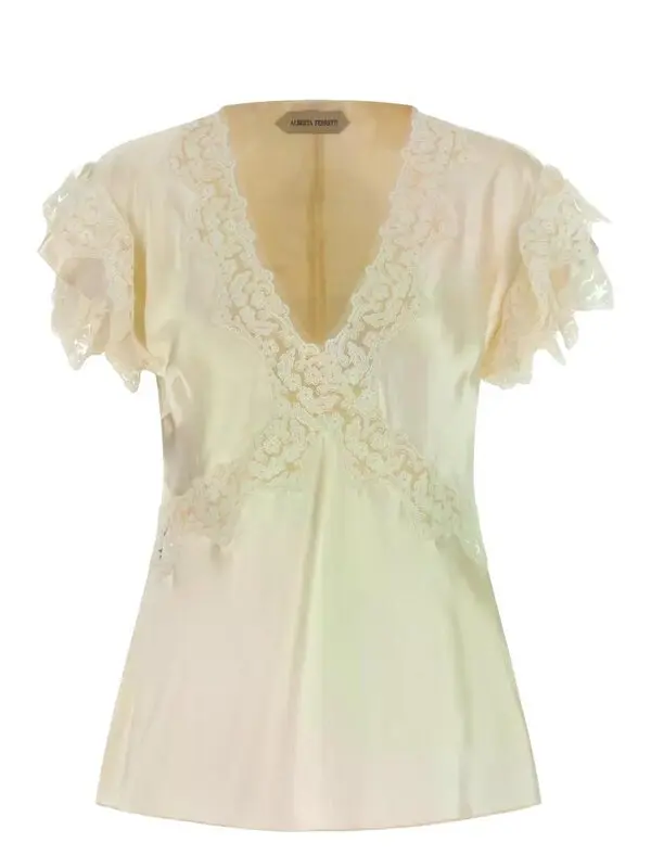 Alberta Ferretti Lace Ruffled Blouse - Neutrals