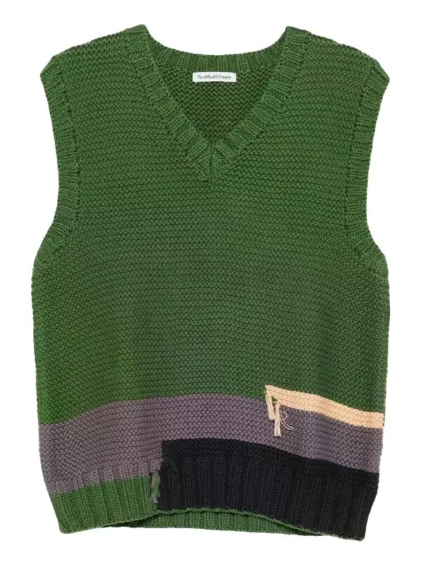 You Must Create V-neck Color Block Vest - Green