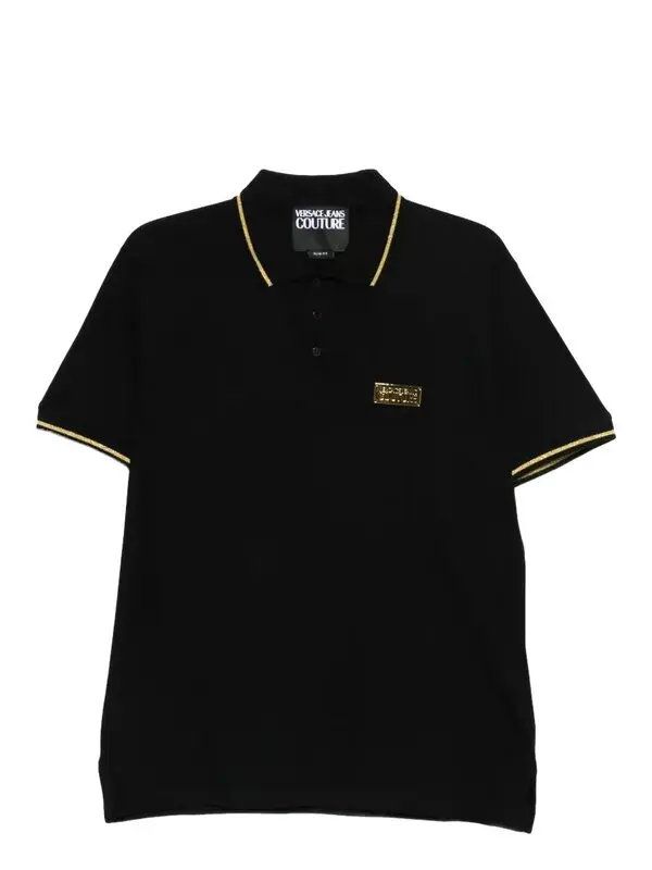 Versace Ribbed-trim Polo Shirt - Black