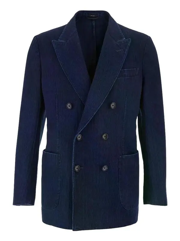 TOM FORD Double-breasted Peak-lapel Coat - Blue