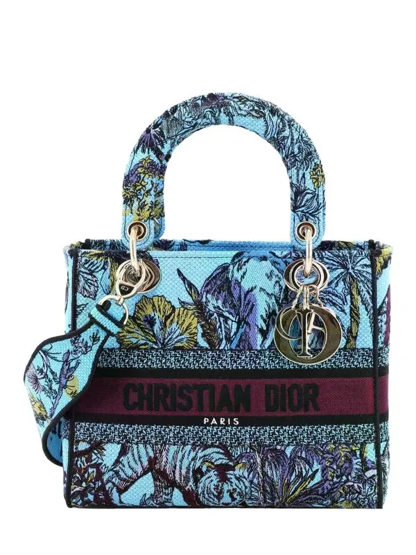 Dior Lady D-lite Embroidered Canvas Medium Satchel - Blue