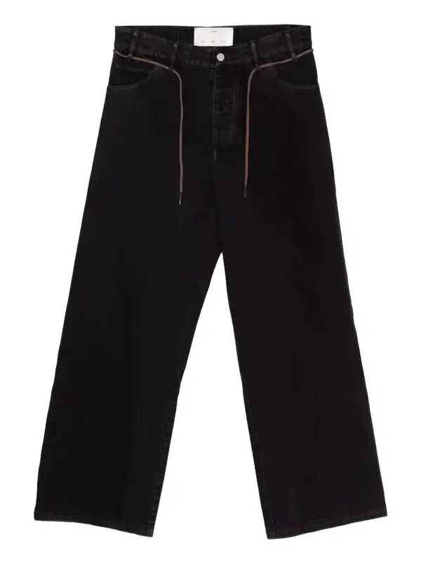 SONG FOR THE MUTE Drawstring Wide Leg Jeans - Black