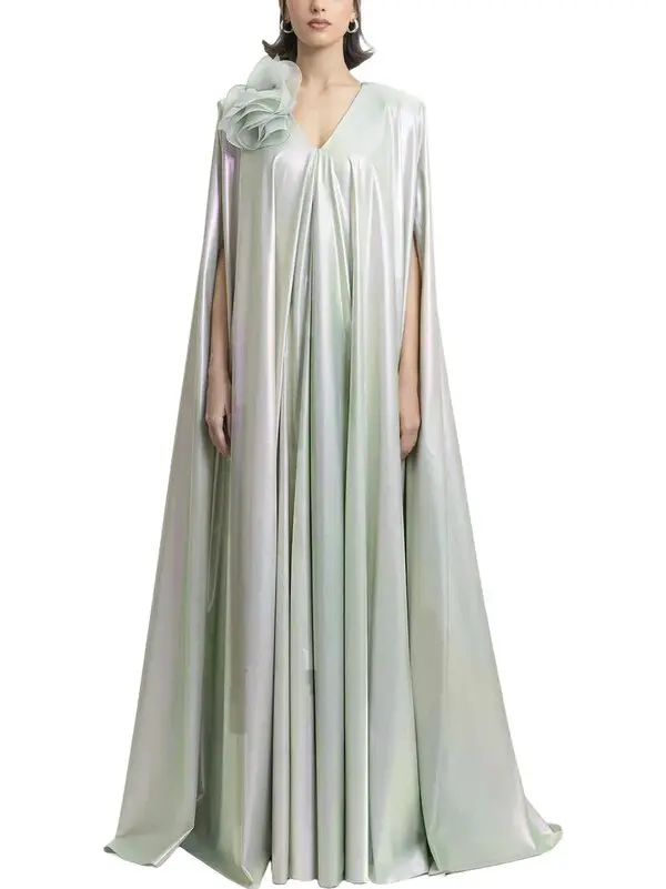 GEMY MAALOUF V-neckline Draped Flower Maxi Kaftan - Green
