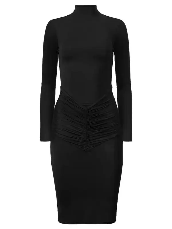 MIA PECULIAR Turtleneck Ruched-detail Dress - Black
