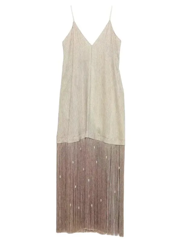 ALYSI Striped Fringed Maxi Dress - Neutrals
