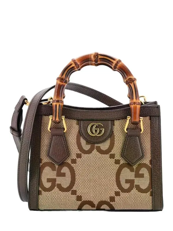 Gucci Diana Mini Shoulder Bag Jumbo Gg Canvas With Bamboo Handle - Brown