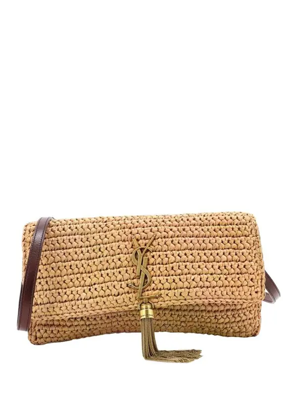 Saint Laurent Kate 99 Tassel Flap Woven Raffia Medium Shoulder Bag - Neutrals