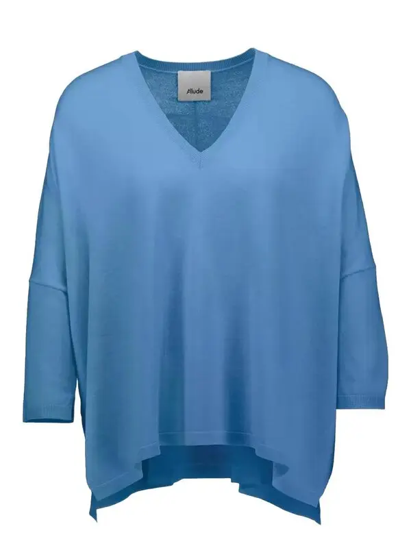 ALLUDE V-neck Knitted Sweater - Blue