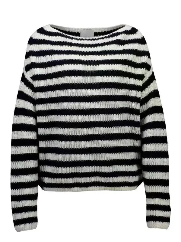 ALLUDE Striped Knit Sweater - Black