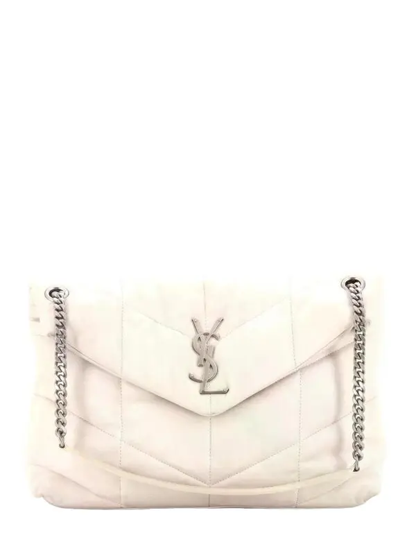 Saint Laurent Loulou Puffer Quilted Leather Medium Shoulder Bag - White