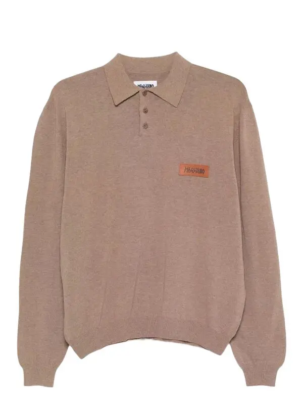 MAGLIANO Long-sleeve Logo-patch Polo Shirt - Neutrals