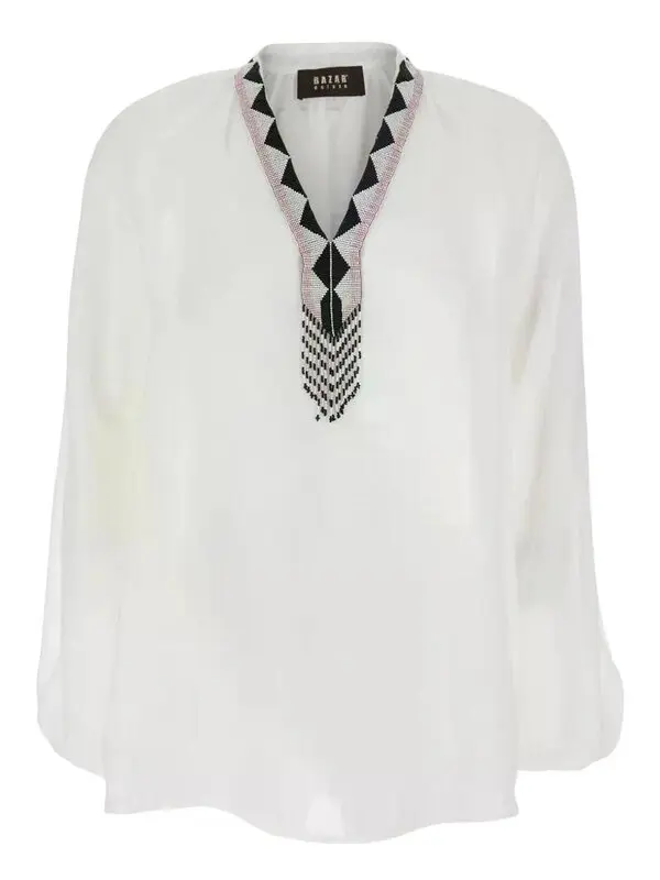 BAZAR DELUXE Beaded V-neck Blouse - White