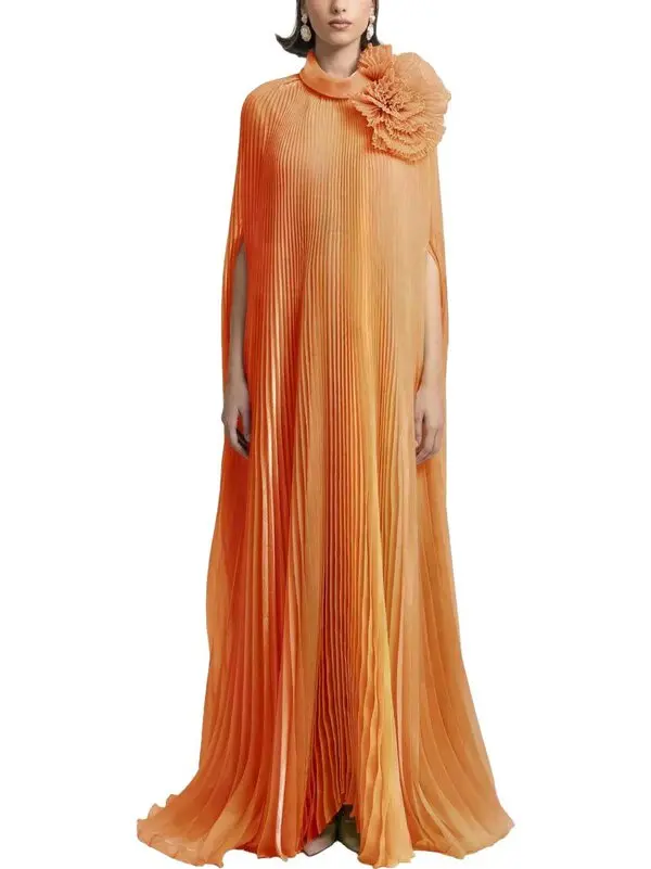 GEMY MAALOUF Draped Flower Maxi Dress - Orange
