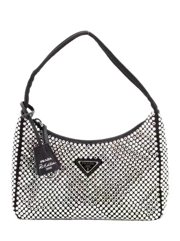 Prada Re-edition 2000 Crystal Embellished Mini Hobo Bag - Black