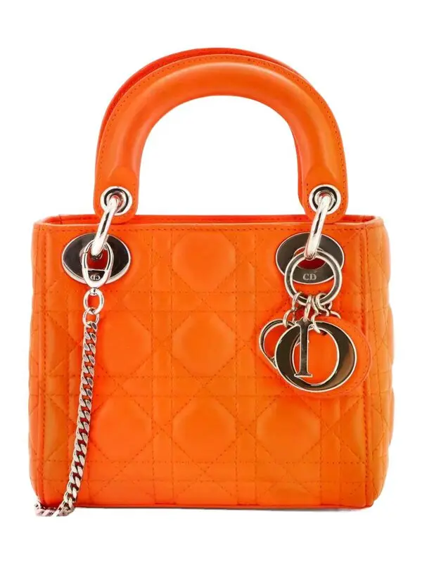 Dior Lady Chain Bag Cannage Quilt Lambskin Mini Satchel - Orange