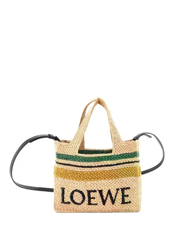 Loewe Paula's Ibiza Logo Convertible Raffia Small Tote Bag - Brown
