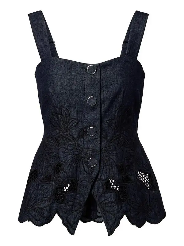Veronica Beard Mirielle Cotton Chambray Top - Blue