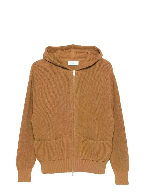 LARDINI Zip-up Knit Hoodie - Brown