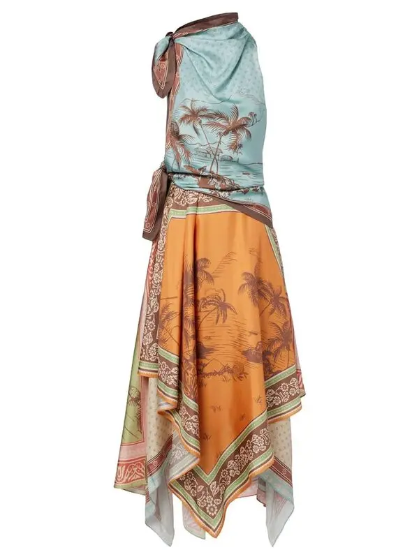 ALEMAIS Alberta Scarf-detail Midi Dress - Multicoloured