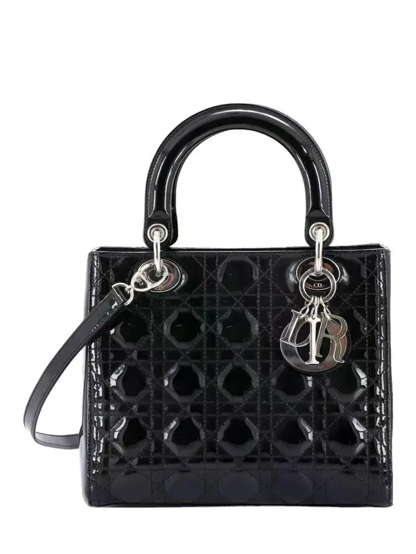 Dior Lady Medium Satchel Cannage Quilt Patent - Black