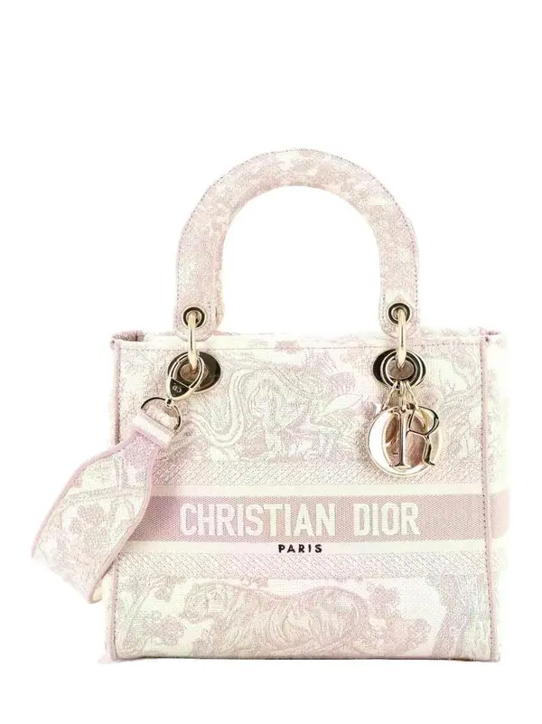 Dior Lady D-lite Embroidered Canvas Satchel - Pink
