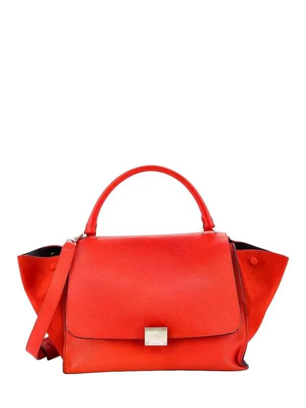 Celine Trapeze Leather Medium Satchel - Red