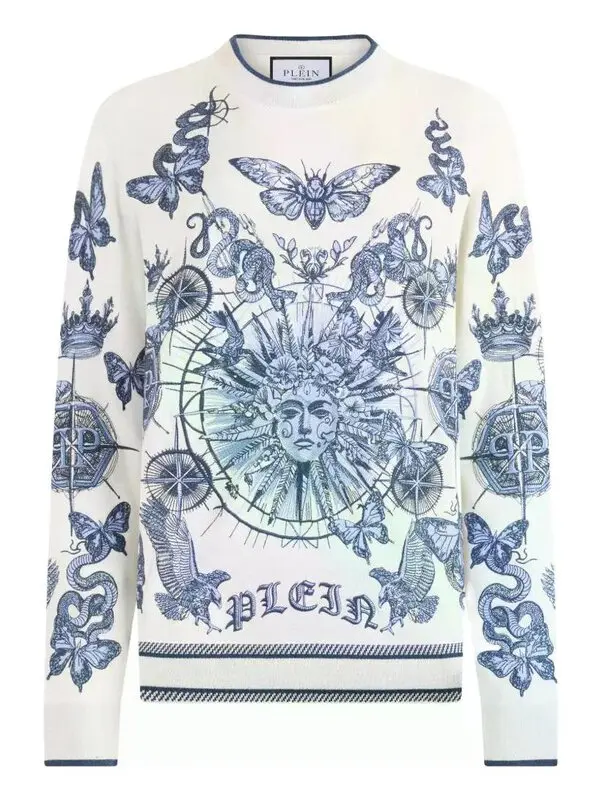 Philipp Plein Printed Round-neck Sweater - Neutrals