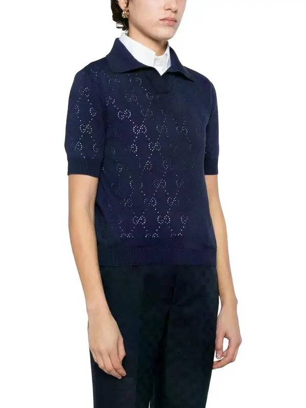 Gucci Gg Pointelle Polo Top - Blue