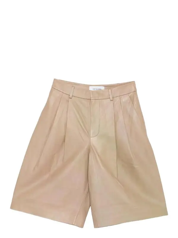YVES SALOMON Pleated Leather Shorts - Neutrals