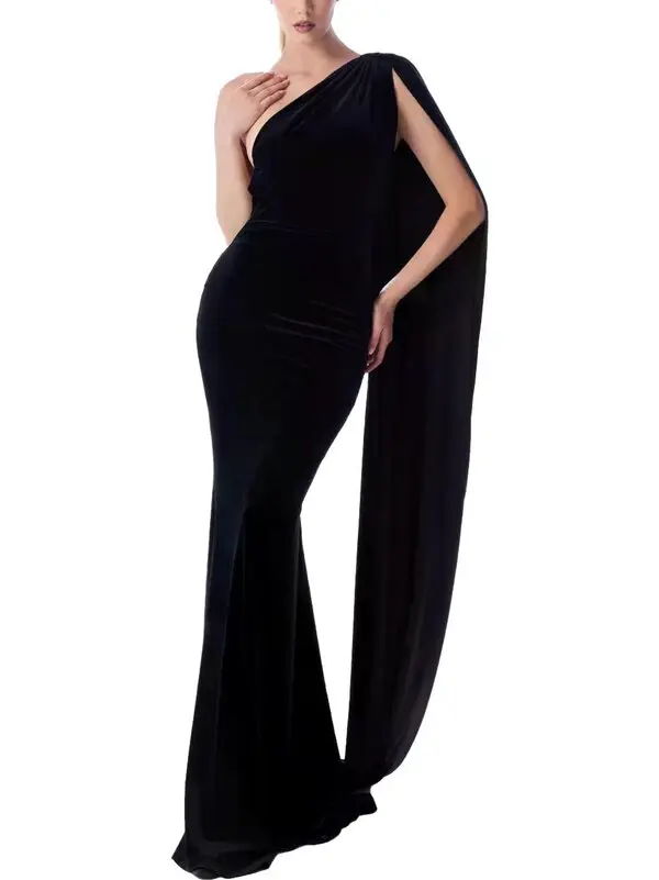 IMROSKA One-shoulder Maxi Dress - Black