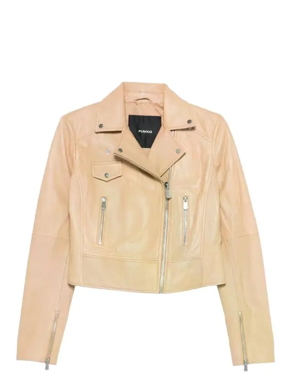Pinko Zip-up Leather Jacket - Neutrals